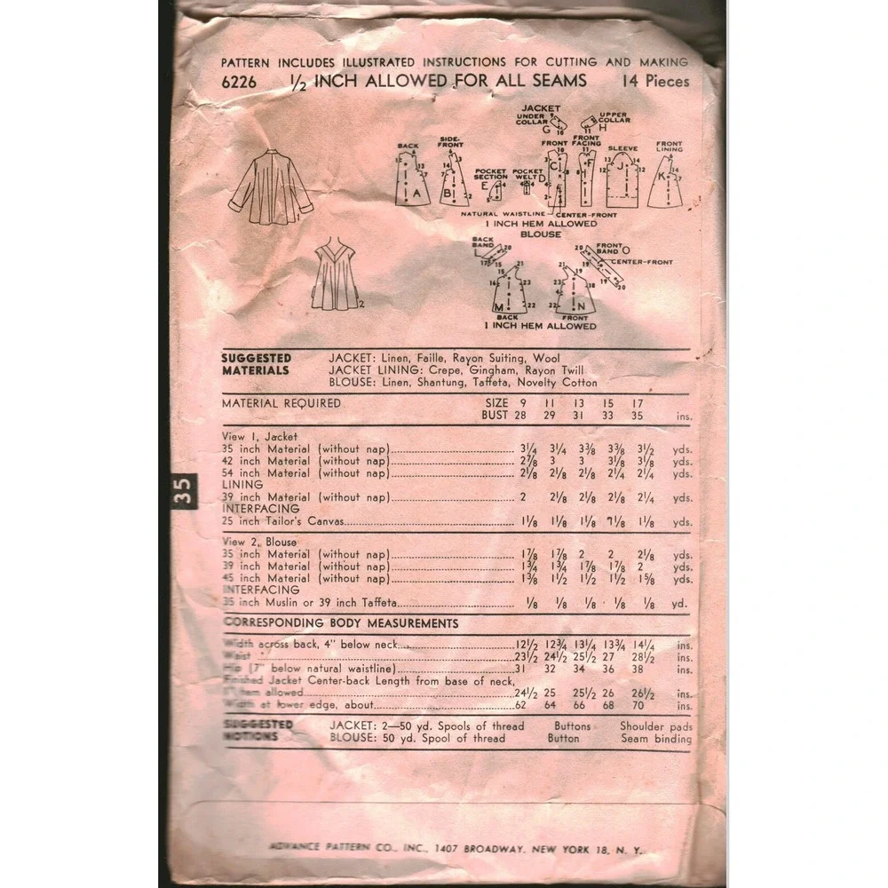 Advance | Other | Vintage Advance 6226 Sewing Pattern 95s Swing Jacket ...